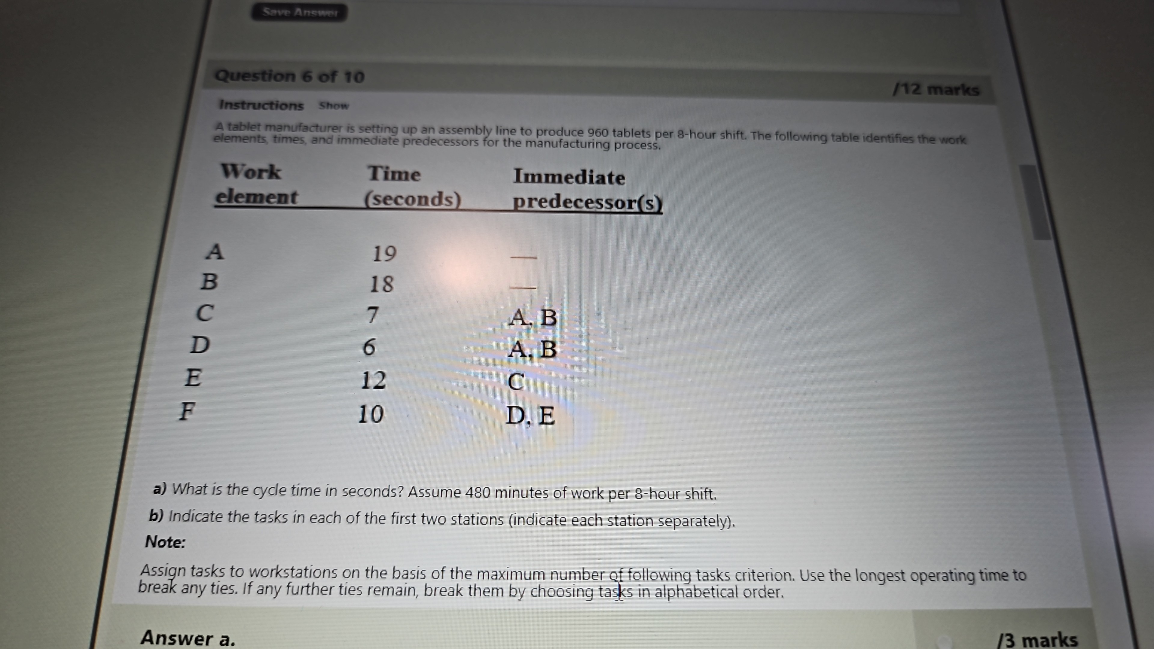 Solved A tablet manufacturer is setting up an assembly line | Chegg.com