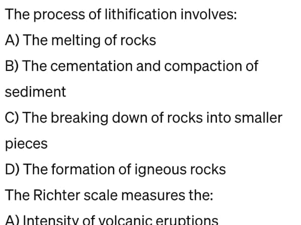 Solved Earth Science: The process of lithification | Chegg.com