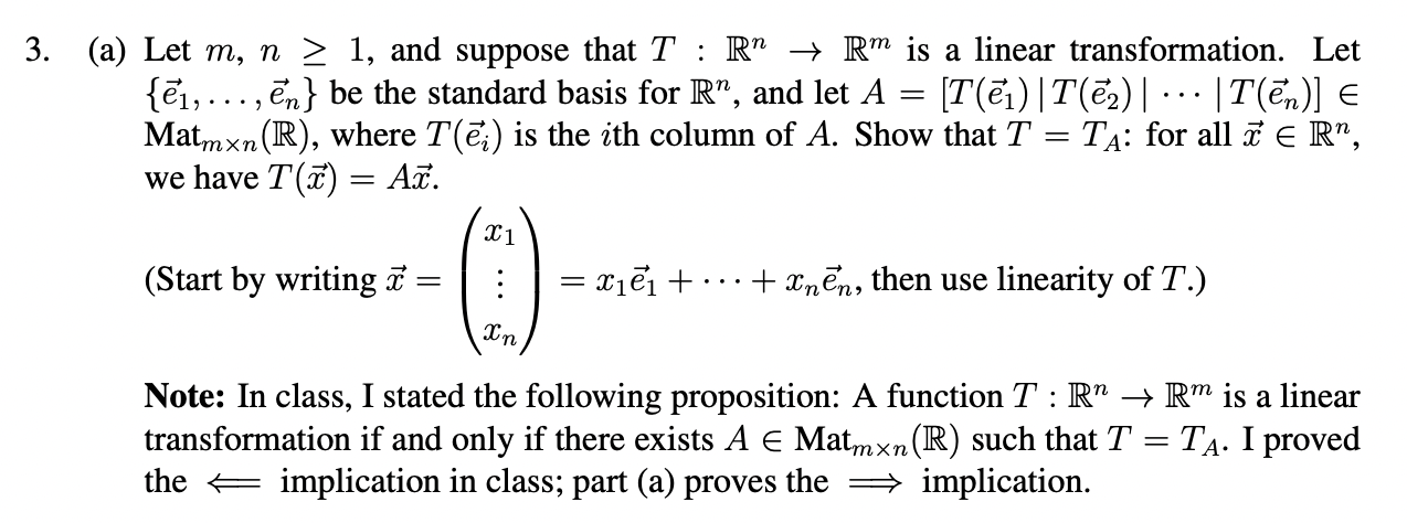 Solved (a) ﻿Let m,n≥1, ﻿and suppose that T:Rn→Rm ﻿is a | Chegg.com