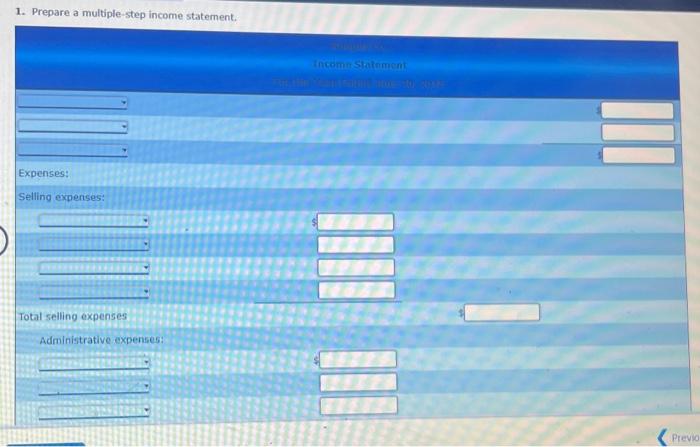 Solved Multiple-Step Income Statement and Balance Sheet The | Chegg.com