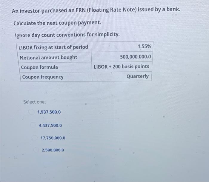 Solved An investor purchased an FRN (Floating Rate Note) | Chegg.com
