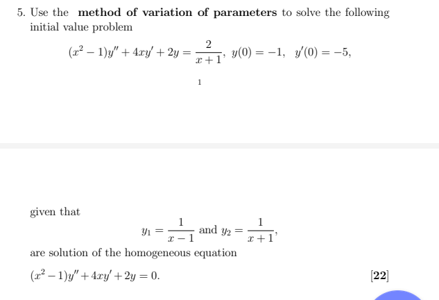 Solved 5. Use the method of variation of parameters to solve | Chegg.com