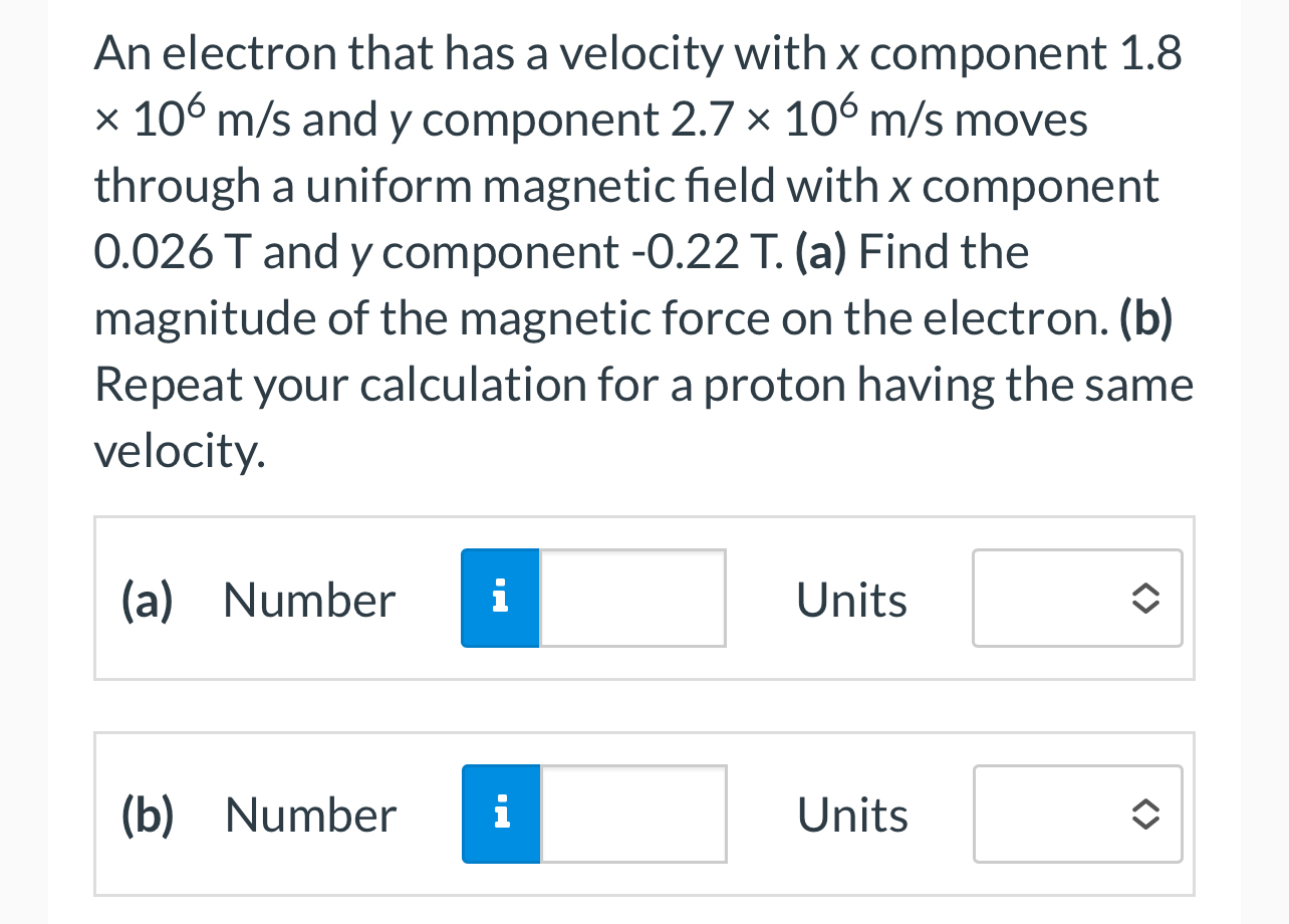 An electron that has a velocity with x ﻿component | Chegg.com