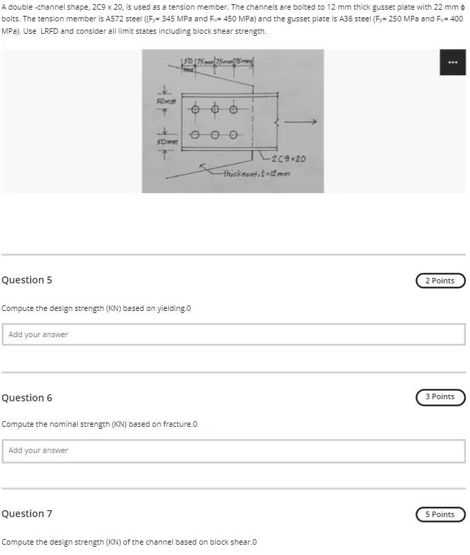 Solved A double -channel shape, 2C9×20, is used as a tension | Chegg.com