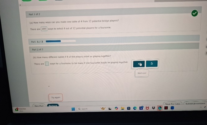 Solved Part 1 ﻿of 2(a) ﻿How many ways can you make one table | Chegg.com