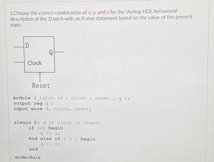 Solved 1.Choose the correct combination of x,y, and z for | Chegg.com