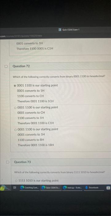 Solved Which of the following correctly converts from binary | Chegg.com