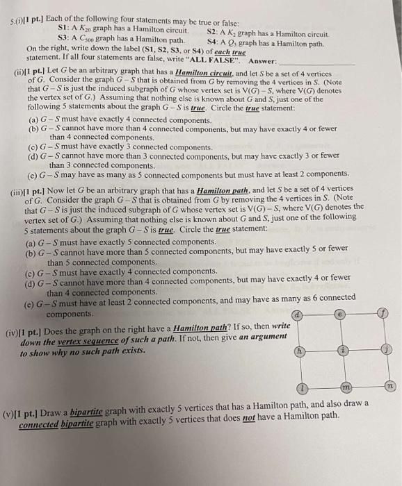 Solved 5. (i) [1 pt.] Each of the following four statements | Chegg.com