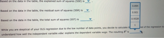 Solved 8. Calculating SSR, SSE, SST, and R-squared Suppose | Chegg.com