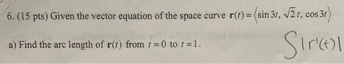 Solved 6. (15 pts) Given the vector equation of the space | Chegg.com