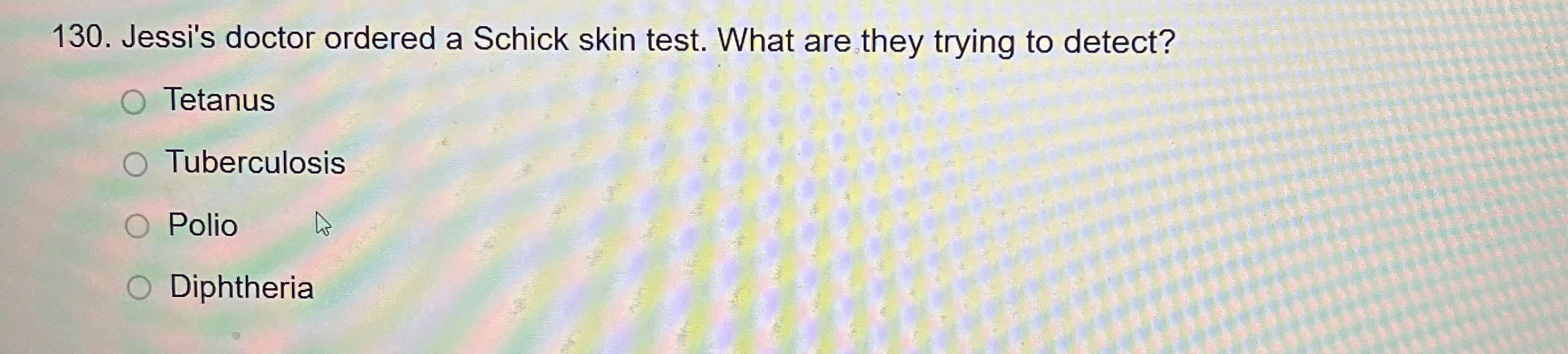 Solved Jessi's doctor ordered a Schick skin test. What are | Chegg.com