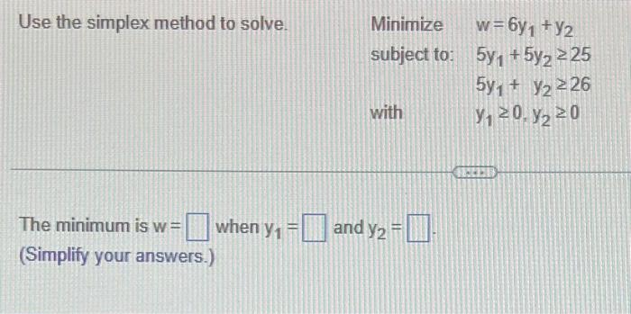 Solved Use the simplex method to solve. Minimize subject | Chegg.com