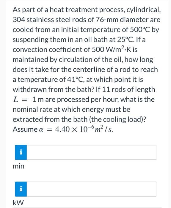 Solved As part of a heat treatment process, cylindrical, 304 | Chegg.com