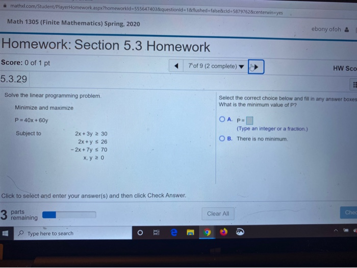 Solved Math 1305 (Finite Mathematics) Spring, 2020 Homework: | Chegg.com