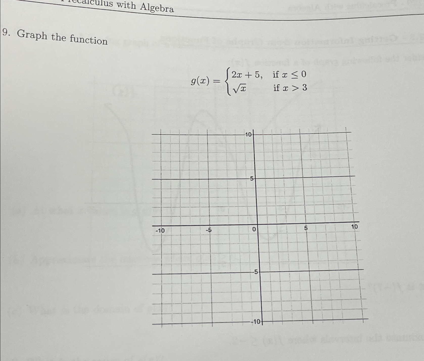 Solved Graph the functiong(x)={2x+5, if x≤0x2 if x>3 | Chegg.com