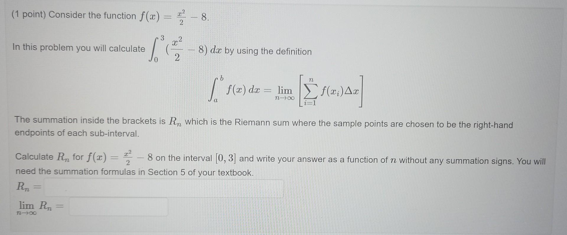 Solved (1 point) Consider the function f(x)=2x2−8 In this | Chegg.com