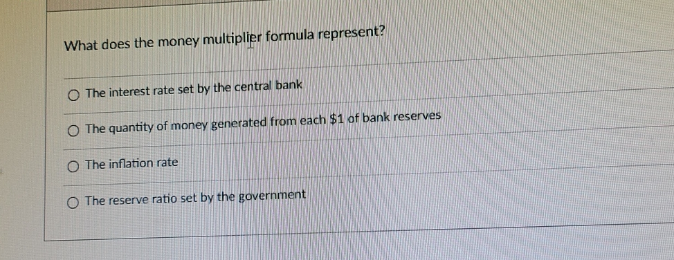 Solved What does the money multiplier formula represent?The | Chegg.com