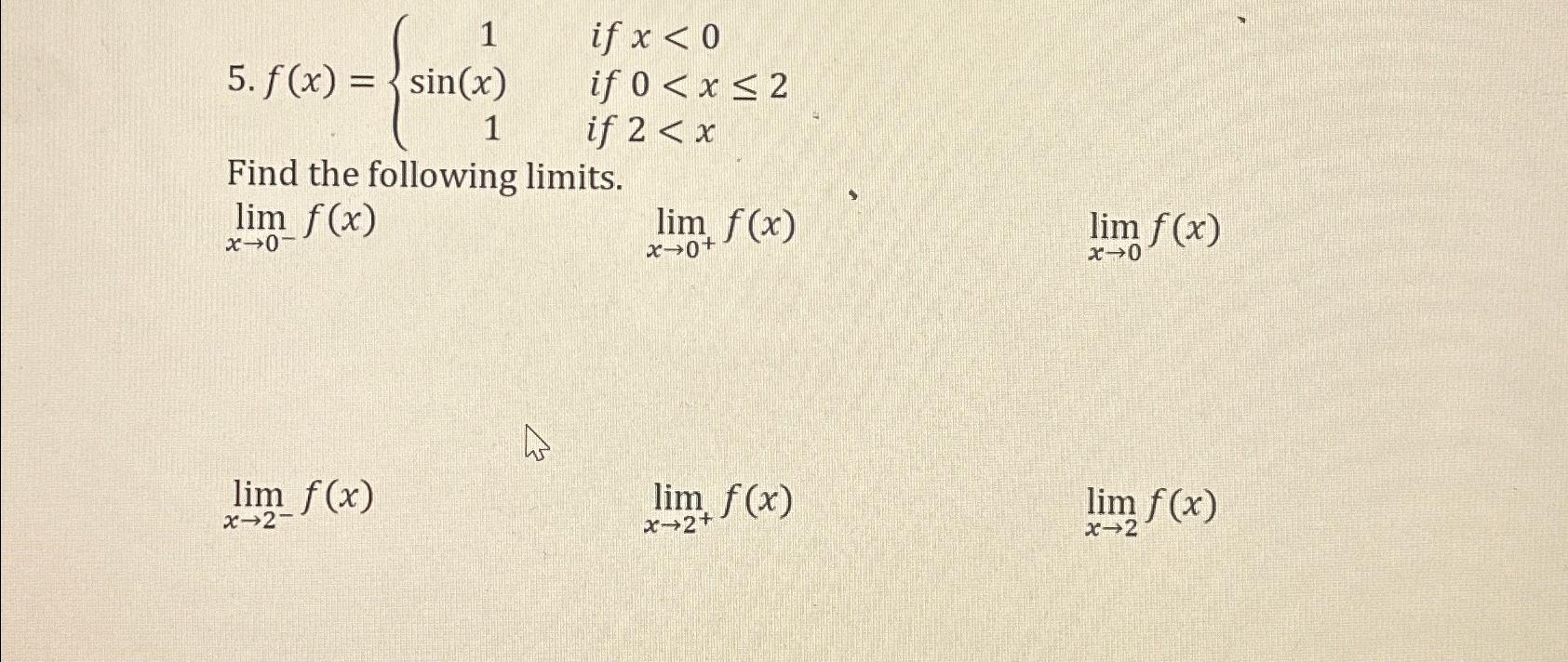Solved limx→0-f(x)limx→0+f(x)limx→0f(x)limx→2-f(x)limx→2+f(x | Chegg.com