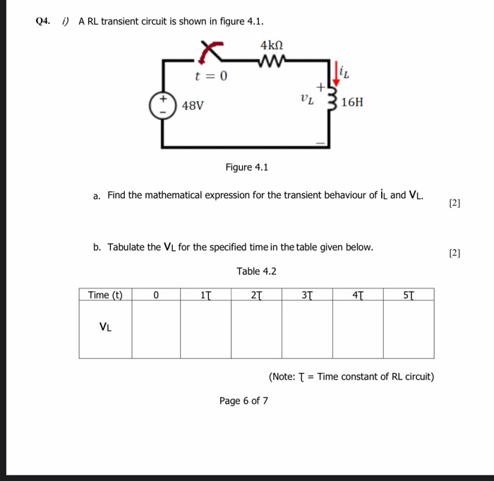 Solved Q4. i) A RL transient circuit is shown in figure 4.1. | Chegg.com