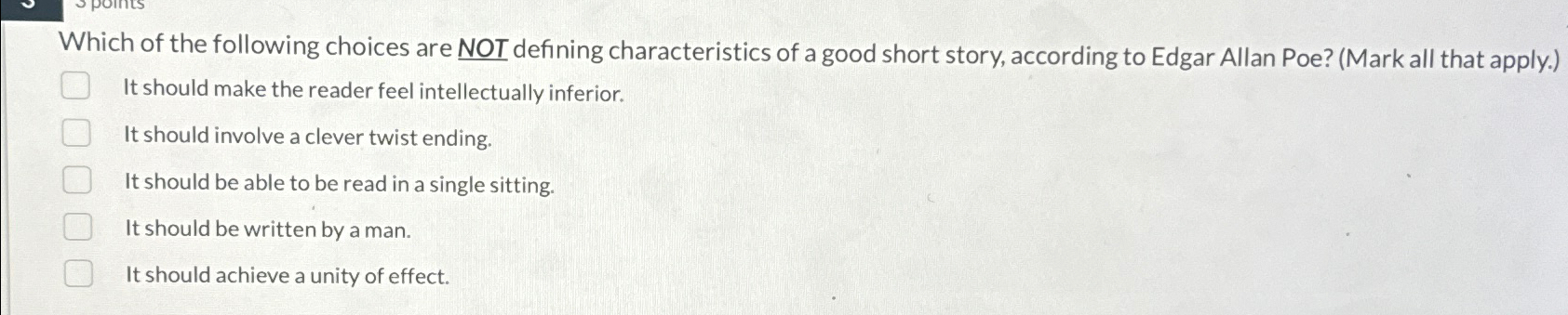 Solved Which of the following choices are NOT defining | Chegg.com