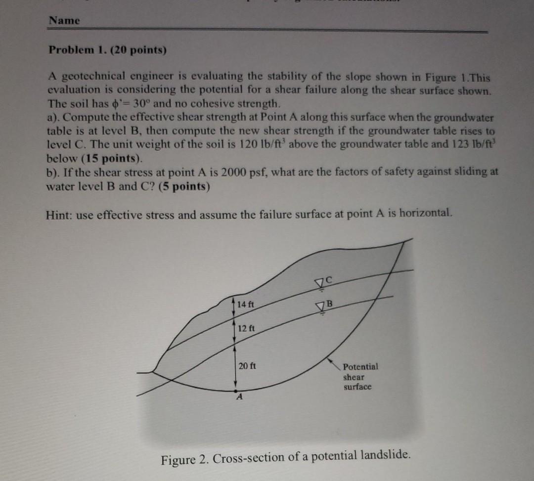 Solved Name Problem 1. (20 points) A geotechnical engineer | Chegg.com