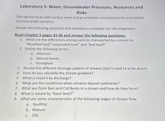 Solved Laboratory 5: Water, Groundwater Processes, Resources | Chegg.com