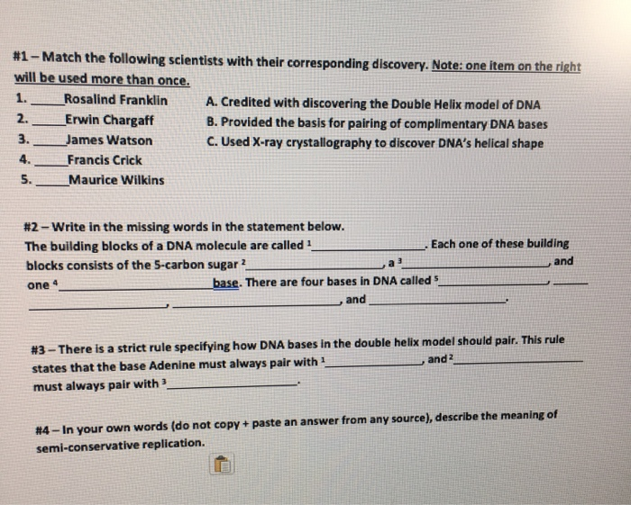 Solved #1 - Match the following scientists with their | Chegg.com