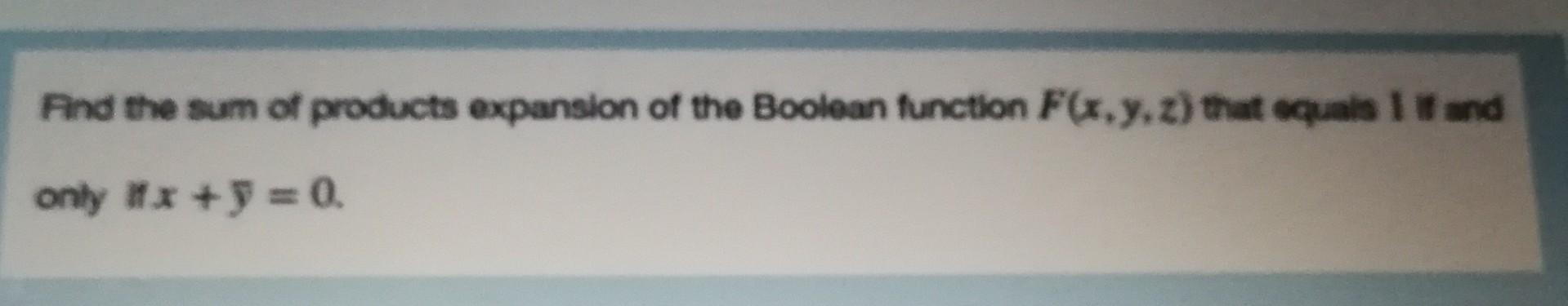 Solved Pind the sum of products expansion of the Boolean | Chegg.com