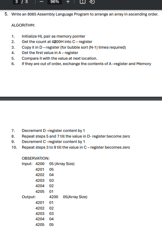 Solved Write an 8085 ﻿Assembly Language Program to arrange | Chegg.com