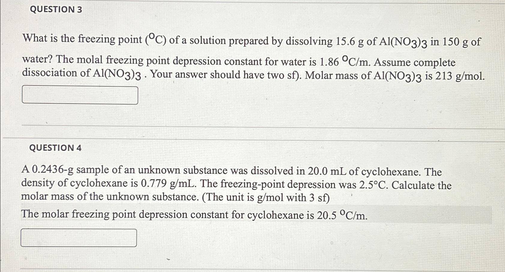 Solved QUESTION 3What is the freezing point (°C) ﻿of a | Chegg.com