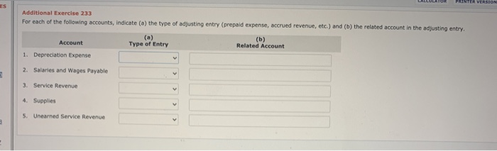 Solved PRINTER VERSION ES Additional Exercise 233 For each | Chegg.com