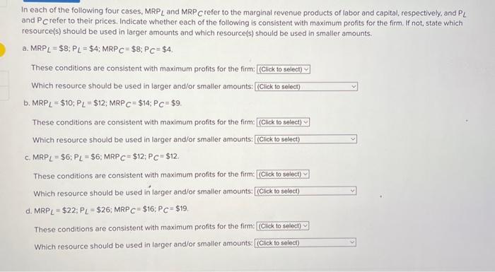 Solved In each of the following four cases, MRPL and MRPC | Chegg.com