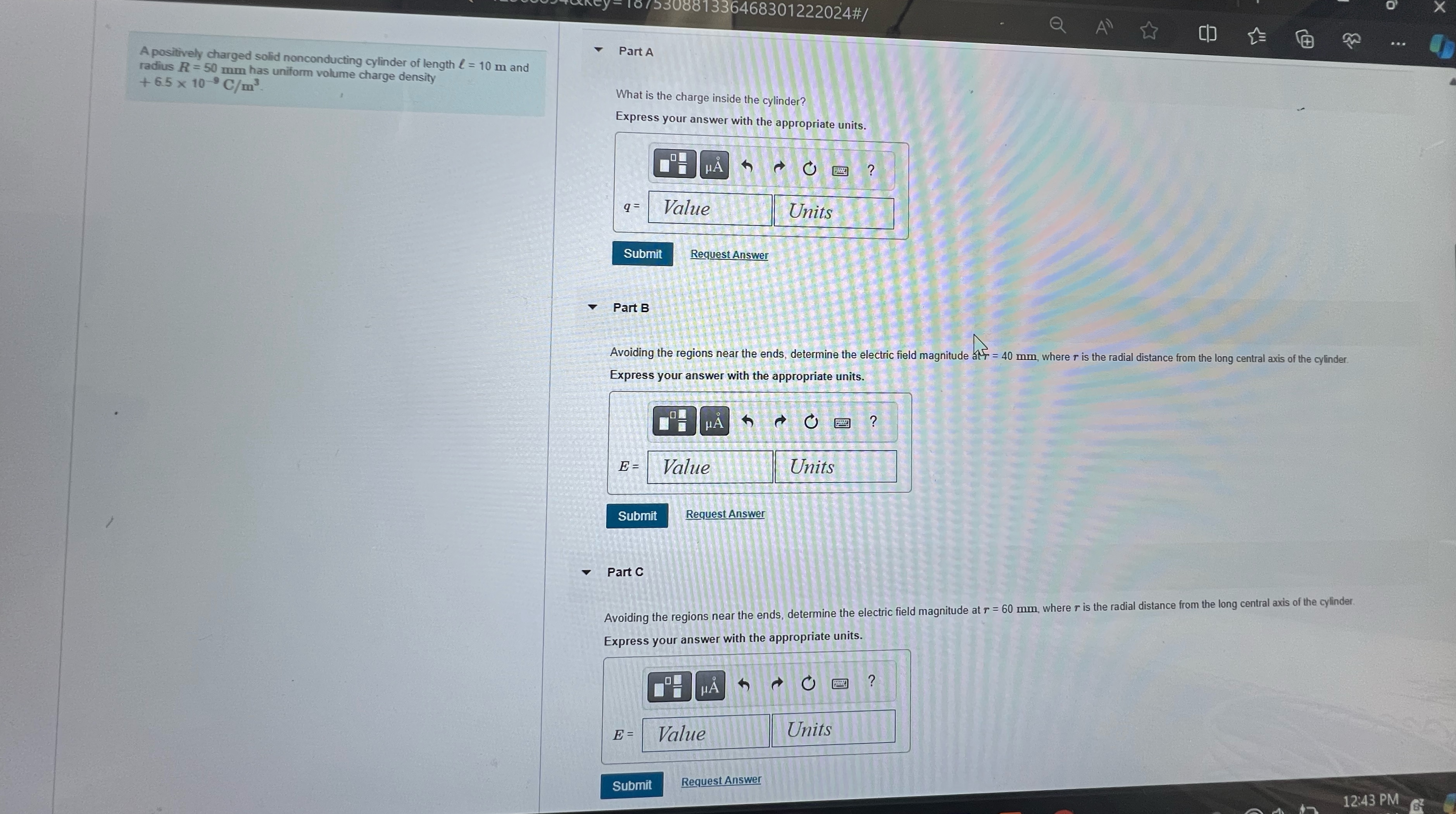 Solved A positively charged solid nonconducting cylinder of | Chegg.com