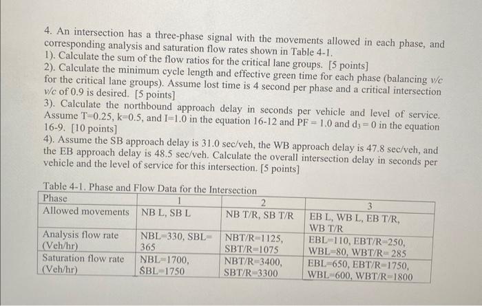 Solved 4. An intersection has a three-phase signal with the | Chegg.com