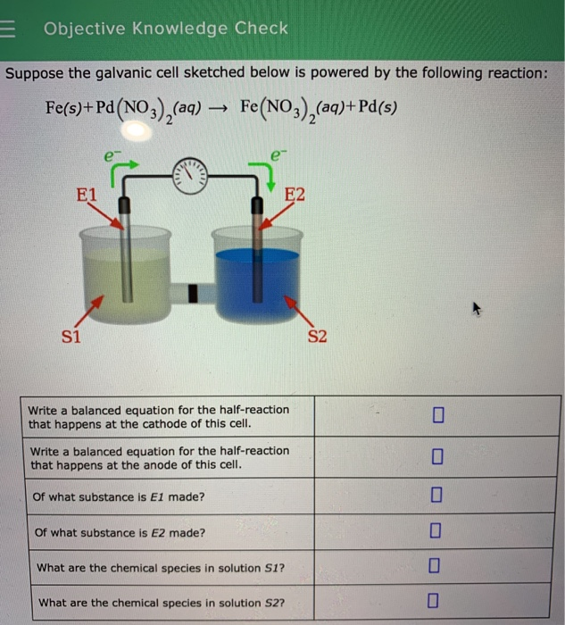 Solved Objective knowledge Check Suppose the galvanic cell | Chegg.com