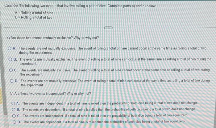 Solved Consider the following two events that involve | Chegg.com