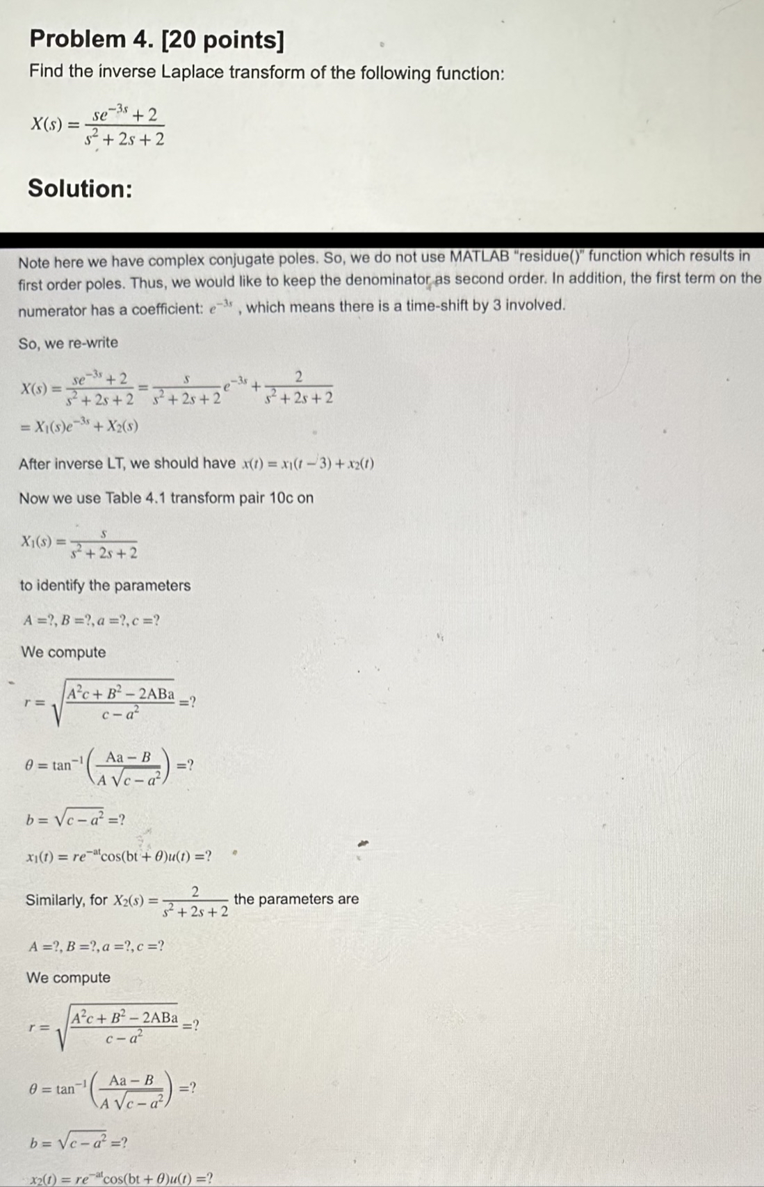 Solved Problem 4. [20 ﻿points]Find the inverse Laplace | Chegg.com