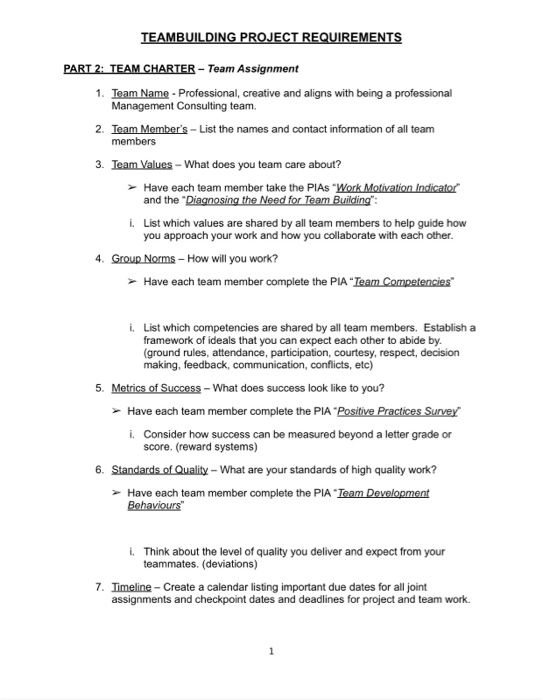 TEAMBUILDING PROJECT REQUIREMENTS 9. Roles - What | Chegg.com