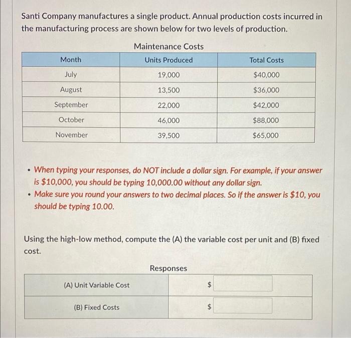 Solved Santi Company manufactures a single product. Annual | Chegg.com