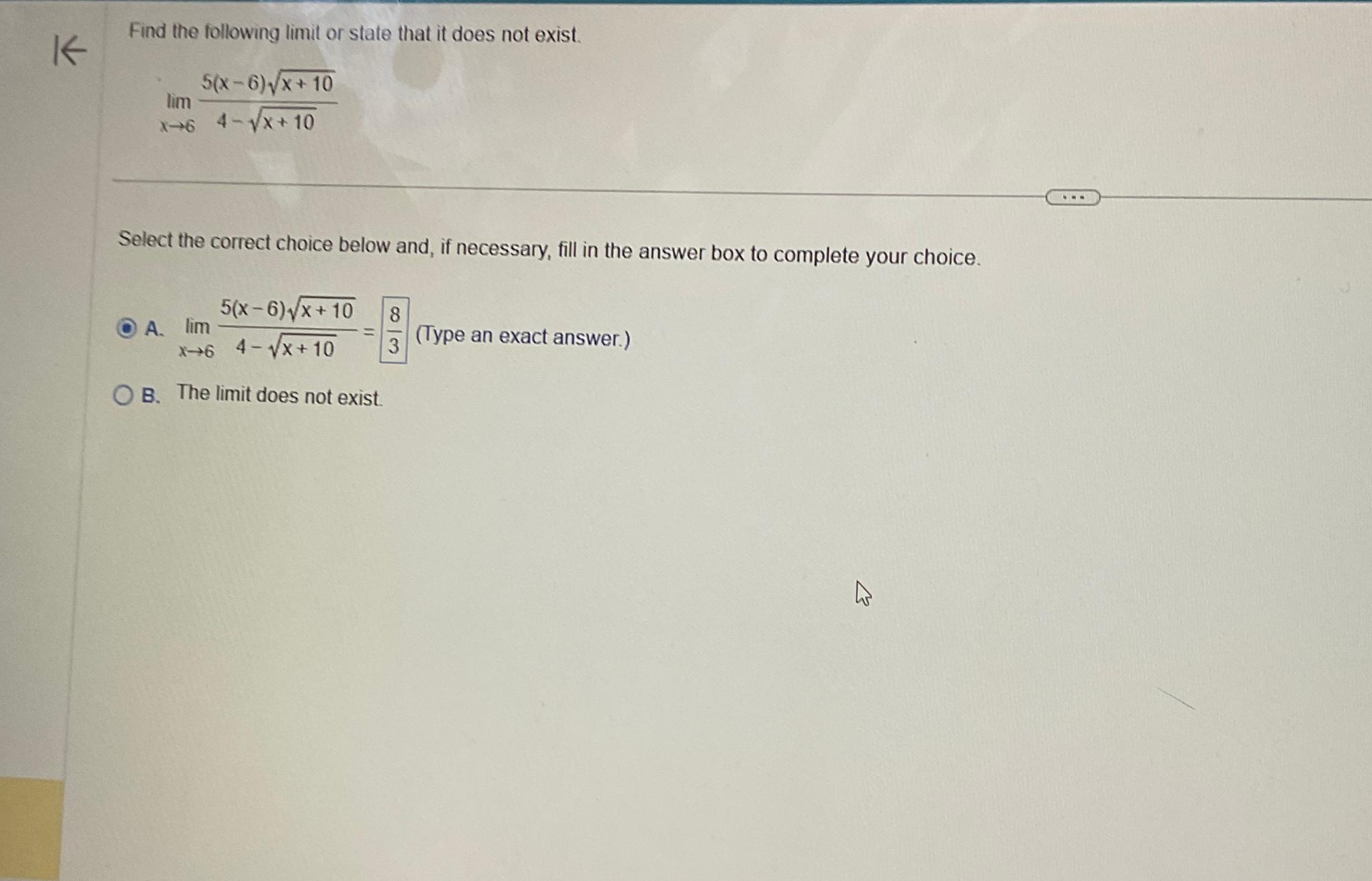 Solved Find the following limit or state that it does not | Chegg.com