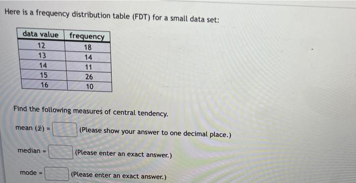 Solved Here is a frequency distribution table (FDT) for a | Chegg.com