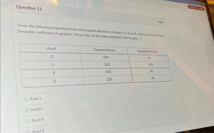 Solved Given the following expected returns and standard | Chegg.com