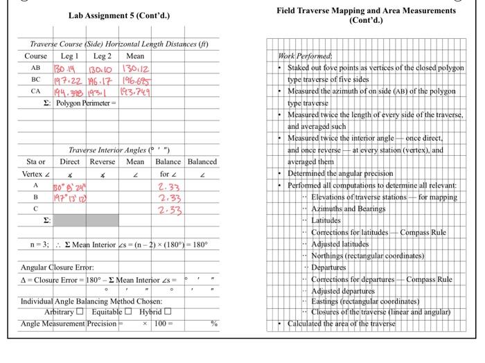 Solved Field Traverse Mapping and Area MeasurementsField | Chegg.com