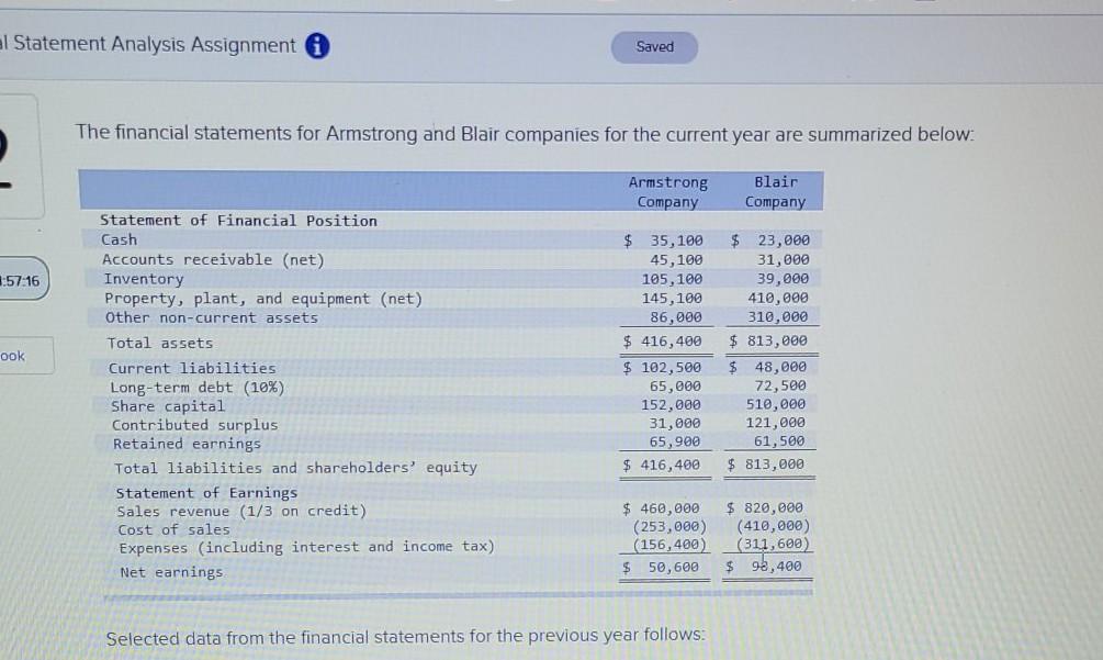 Solved 1 Statement Analysis Assignment i Saved The financial | Chegg.com