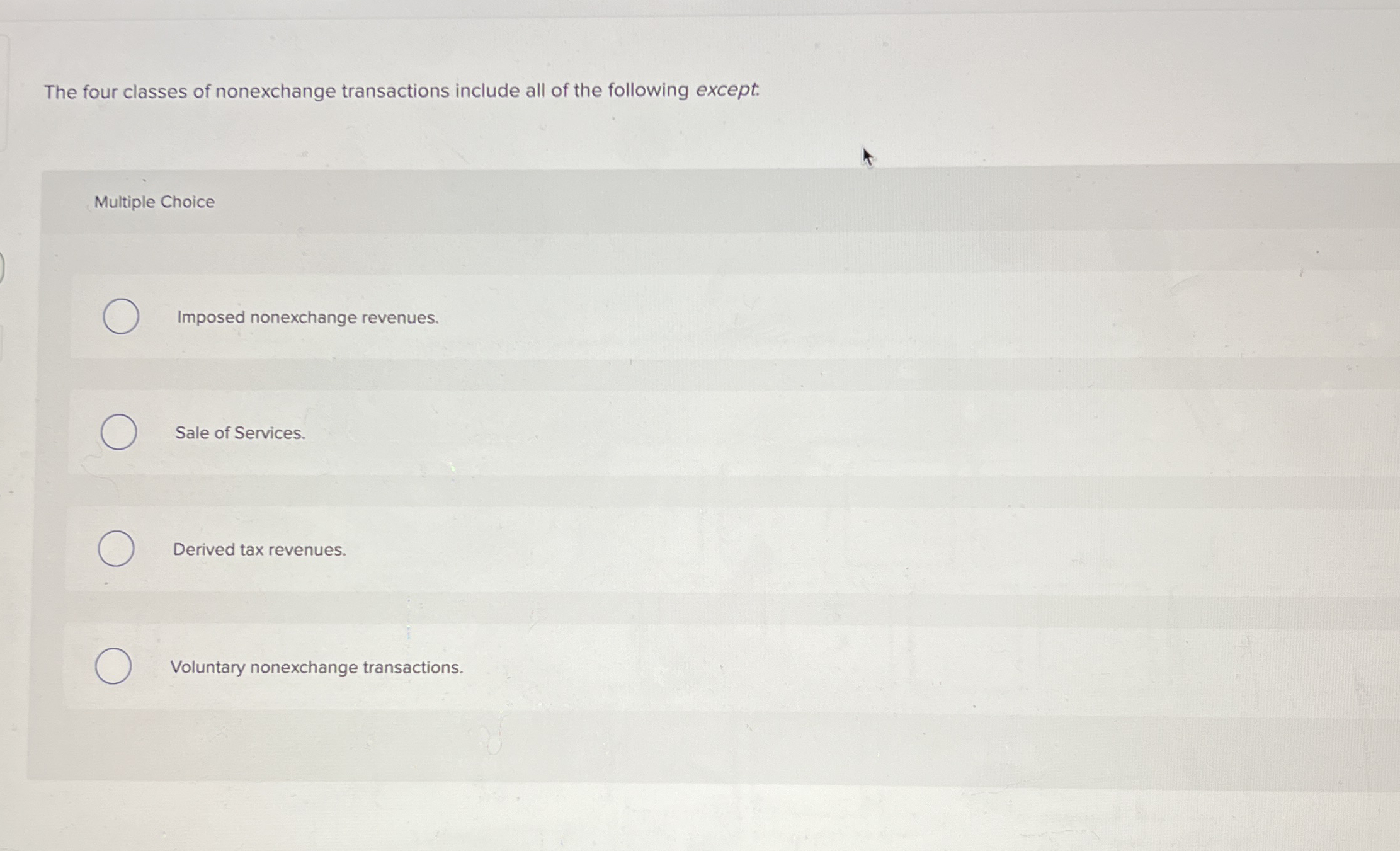 Solved The four classes of nonexchange transactions include | Chegg.com
