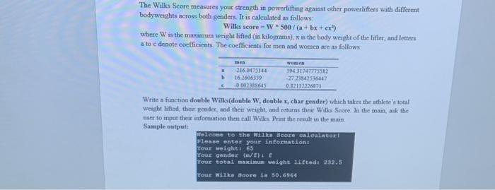 Solved The Wilks Score measures your strength in | Chegg.com