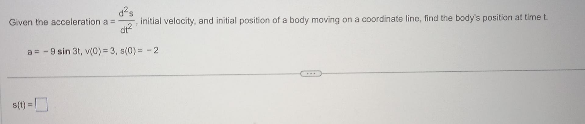Solved Given the acceleration a=d2sdt2, ﻿initial velocity, | Chegg.com