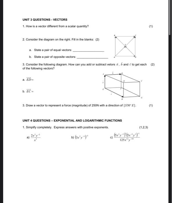 Solved UNIT 3 QUESTIONS - VECTORS 1. How is a vector | Chegg.com