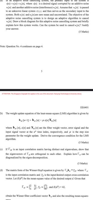 Solved x[n]+w[[n]+w1[n] where x[n] is a desired signal | Chegg.com