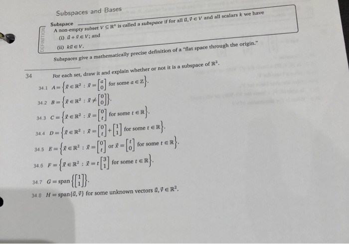 Solved Subspaces and Bases Subspace A non-empty subset V SR" | Chegg.com
